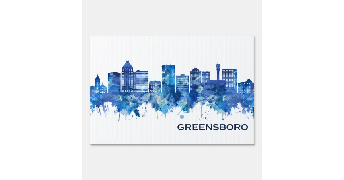 Greensboro North Carolina Skyline Blue Sign | Zazzle