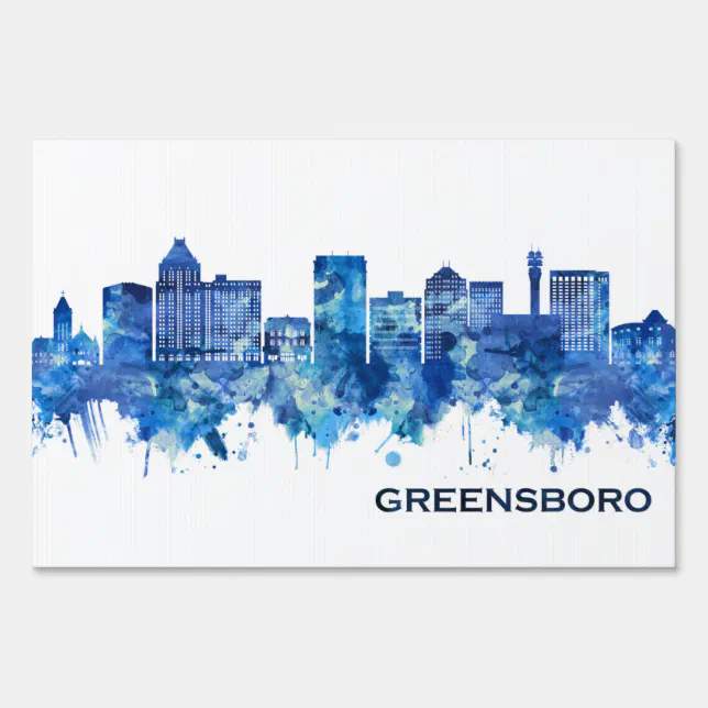 Greensboro North Carolina Skyline Blue Sign | Zazzle