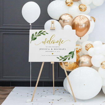 Greeny Leaf calligraphy Welcome Wedding Sign | Zazzle