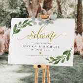 Greeny Leaf calligraphy Welcome Wedding Sign | Zazzle