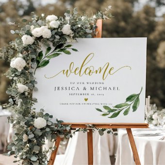 Greeny Leaf calligraphy Welcome Wedding Sign | Zazzle