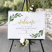Greeny Leaf calligraphy Welcome Wedding Sign | Zazzle