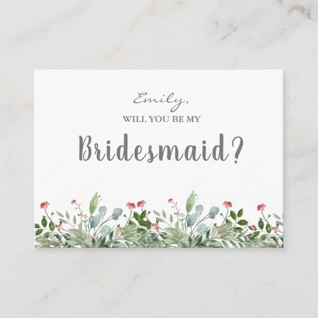 Greeny Wild Meadow Will You Be My Bridesmaid Enclosure Card | Zazzle