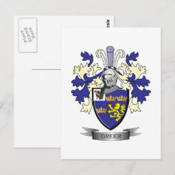 Greer Family Crest Coat of Arms Postcard | Zazzle