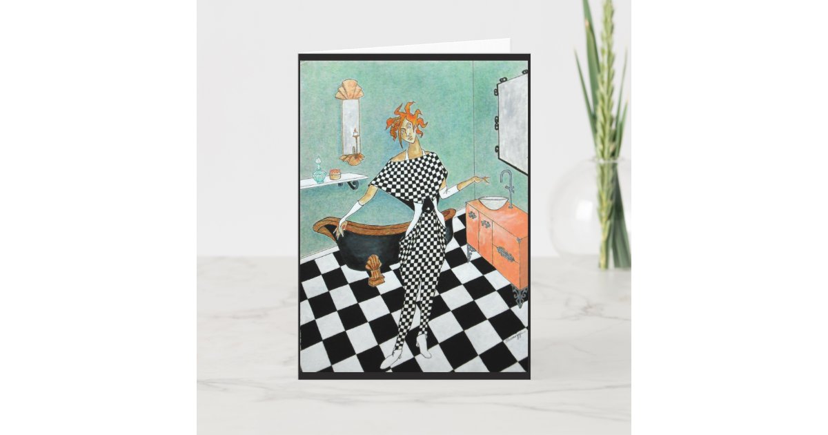 Greeting Card—Art Deco Woman in Bathroom Card | Zazzle