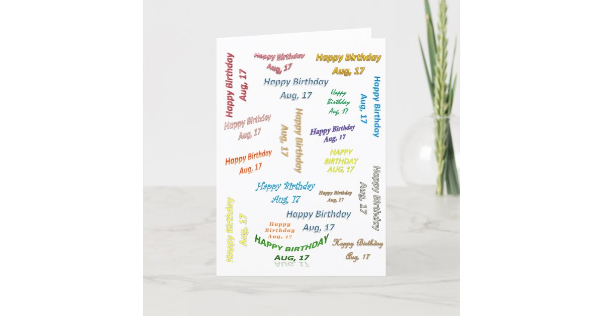Greeting Card August, 17 Birthday | Zazzle