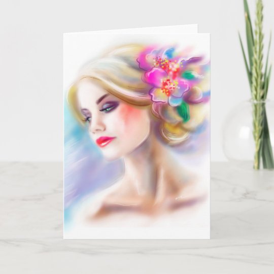 Greeting Card beautiful woman portrait | Zazzle