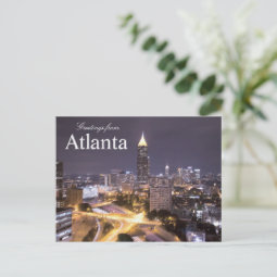 Greetings from Atlanta Georgia Skyline Postcard | Zazzle