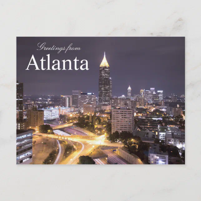 Greetings from Atlanta Georgia Skyline Postcard | Zazzle