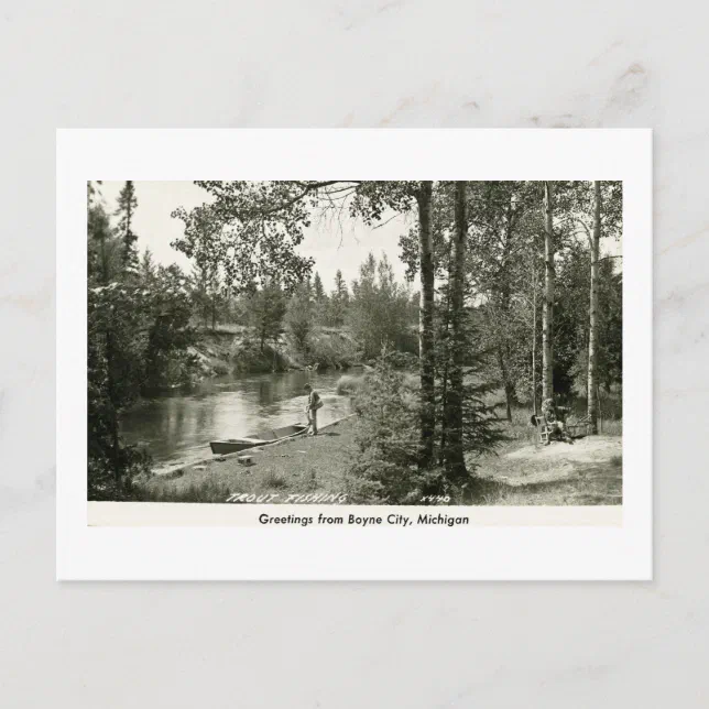 Greetings from Boyne City, MI. Trout Fishing Postcard | Zazzle