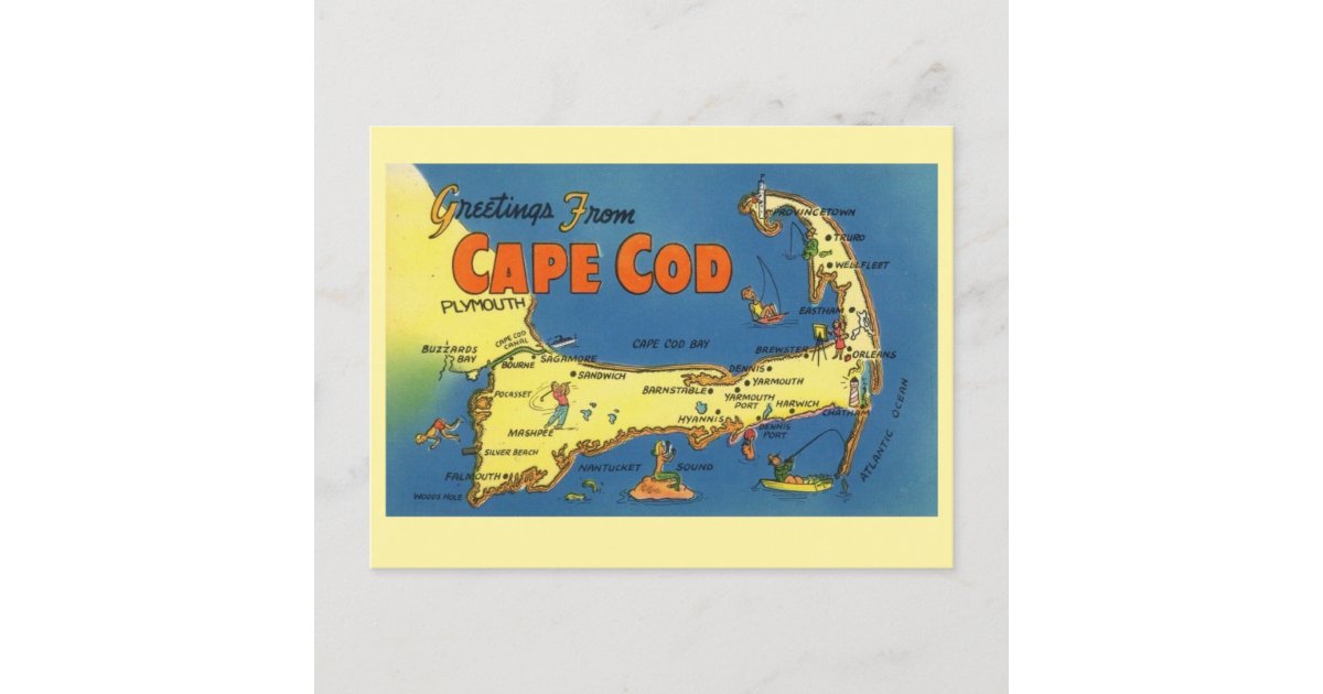 Greetings From Cape Cod Map Postcard | Zazzle