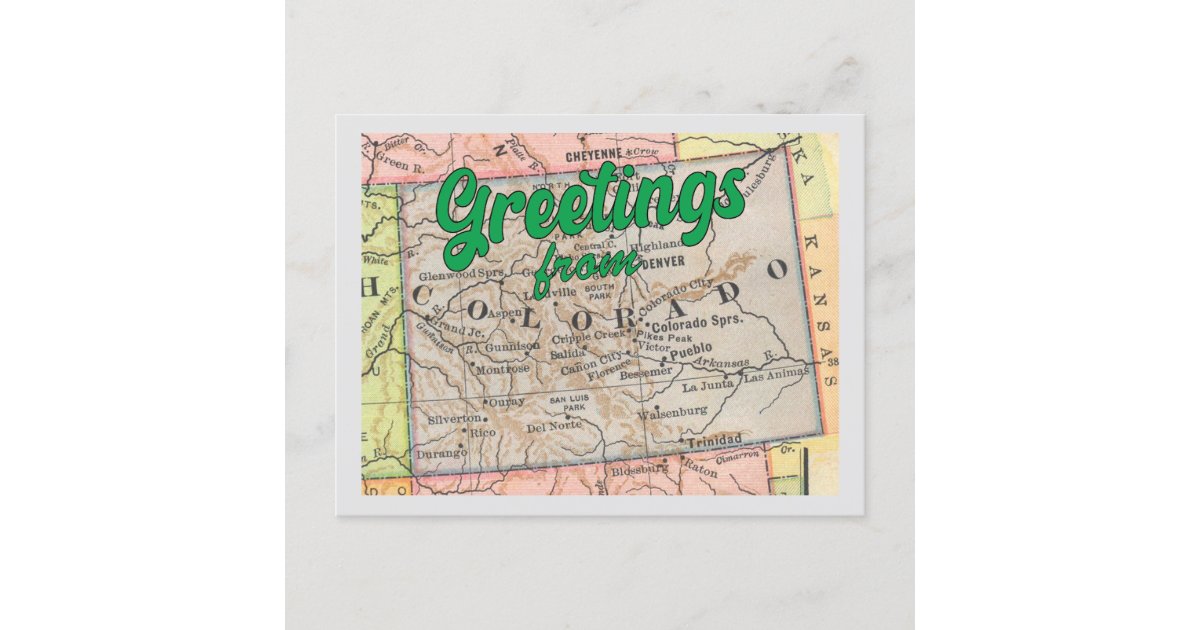 Greetings from Colorado on Vintage Map Postcard | Zazzle