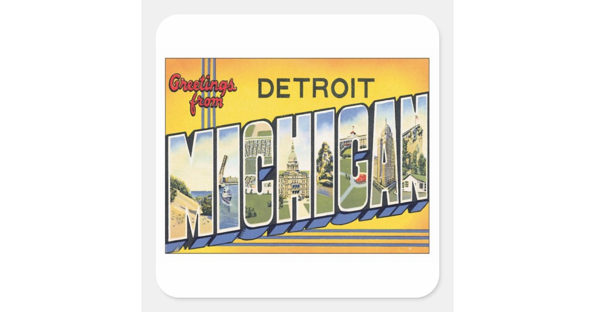 Greetings From Detroit Michigan Square Sticker | Zazzle