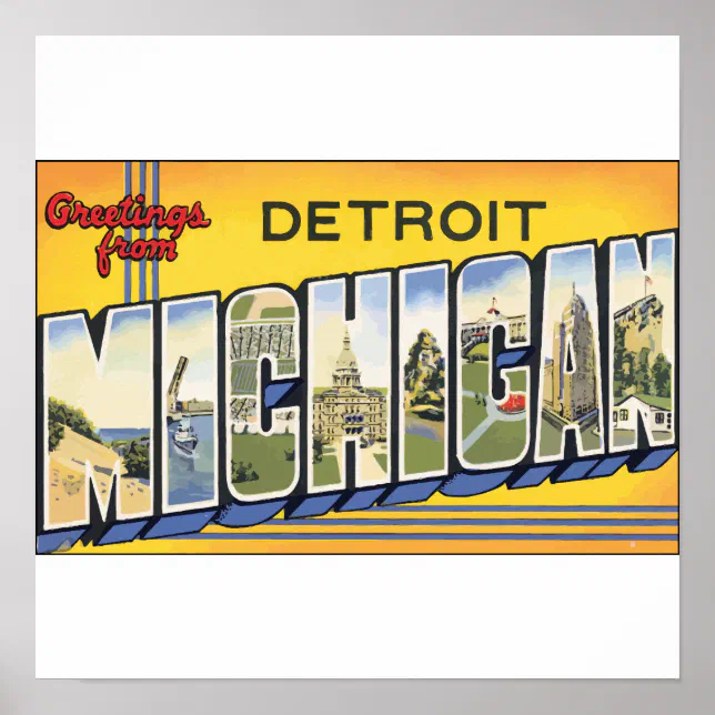 Greetings From Detroit Michigan, Vintage Poster | Zazzle
