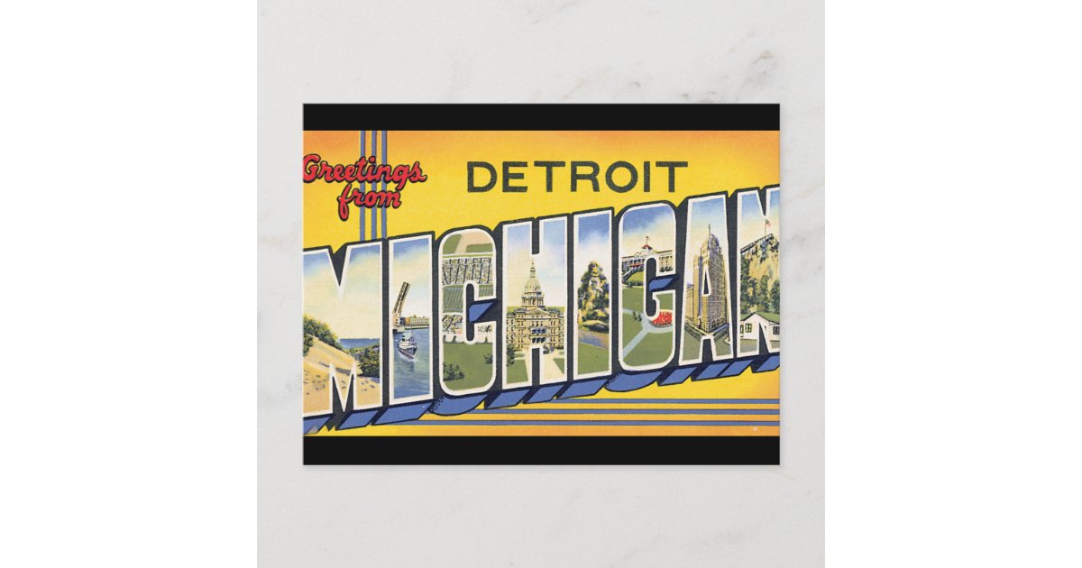 Greetings from Detroit Michigan_Vintage Travel Postcard | Zazzle