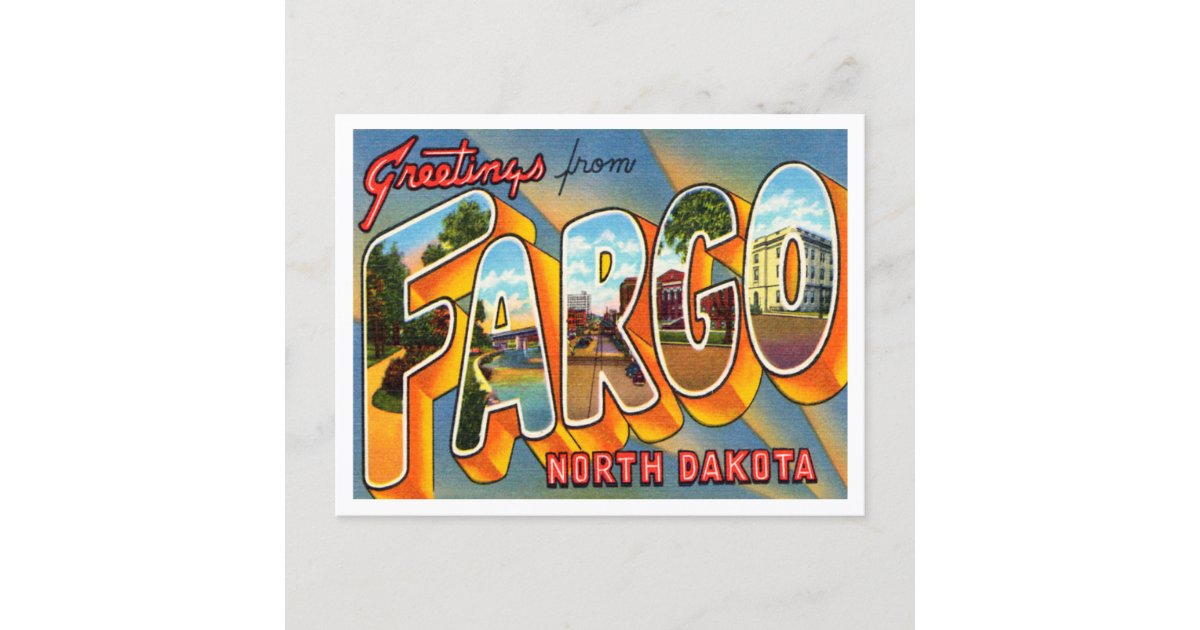 Greetings from Fargo, North Dakota Vintage Travel Postcard | Zazzle
