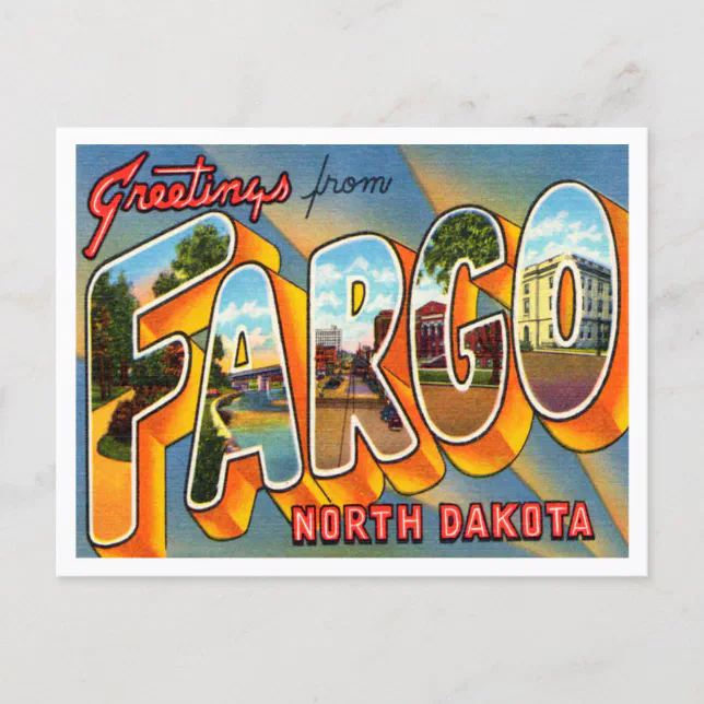 Greetings from Fargo, North Dakota Vintage Travel Postcard | Zazzle