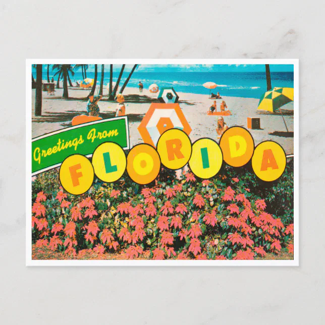 Greetings from Florida Beach Vintage Travel Postcard | Zazzle