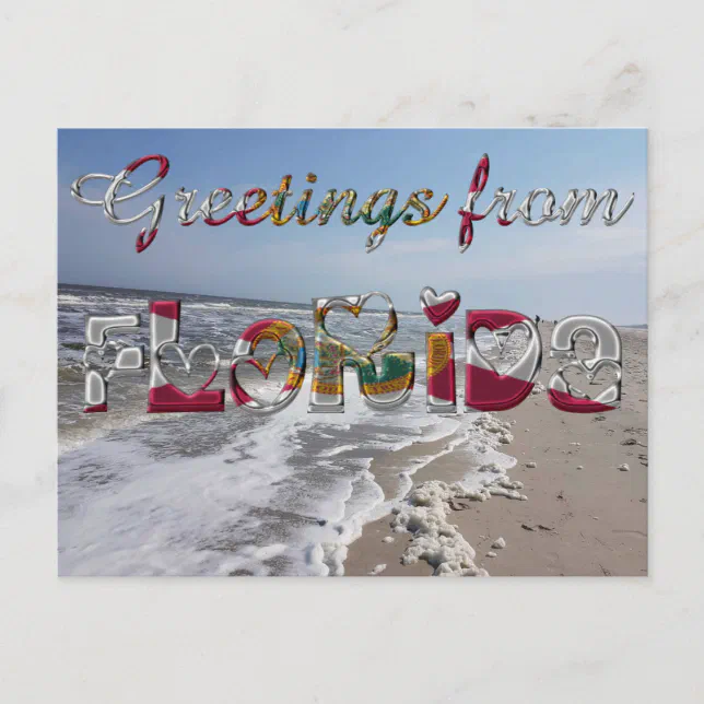 Greetings from Florida State Flag Hearts USA Postcard | Zazzle
