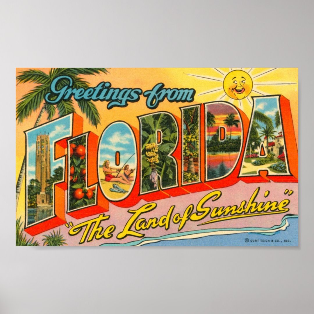 Greetings From Florida Vintage Postcard Poster | Zazzle