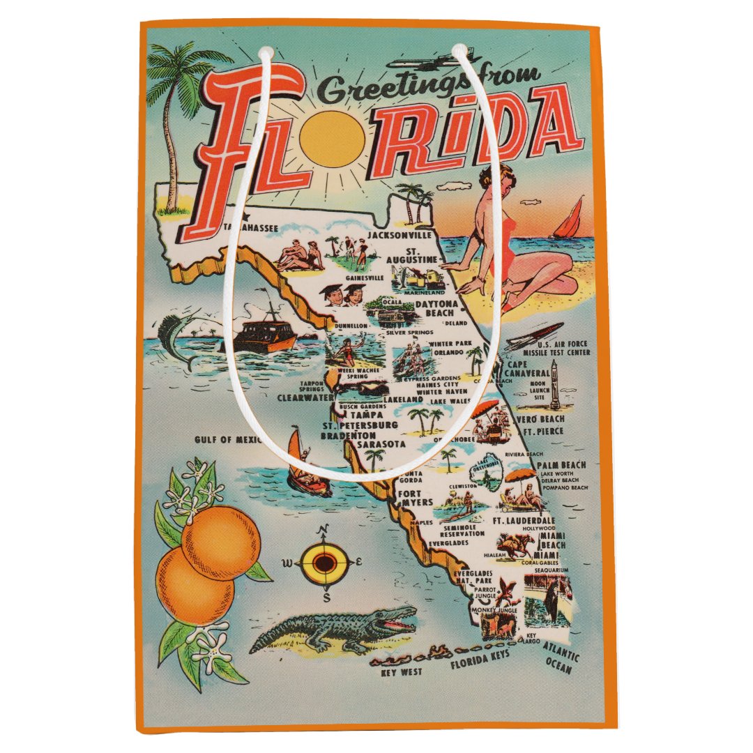Greetings from Florida vintage travel map Medium Gift Bag | Zazzle