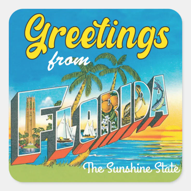 Greetings from Florida vintage travel Square Sticker | Zazzle