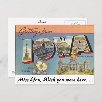 Greetings from Iowa Postcard | Zazzle