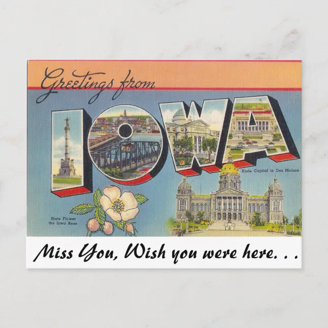 Greetings from Iowa Postcard | Zazzle