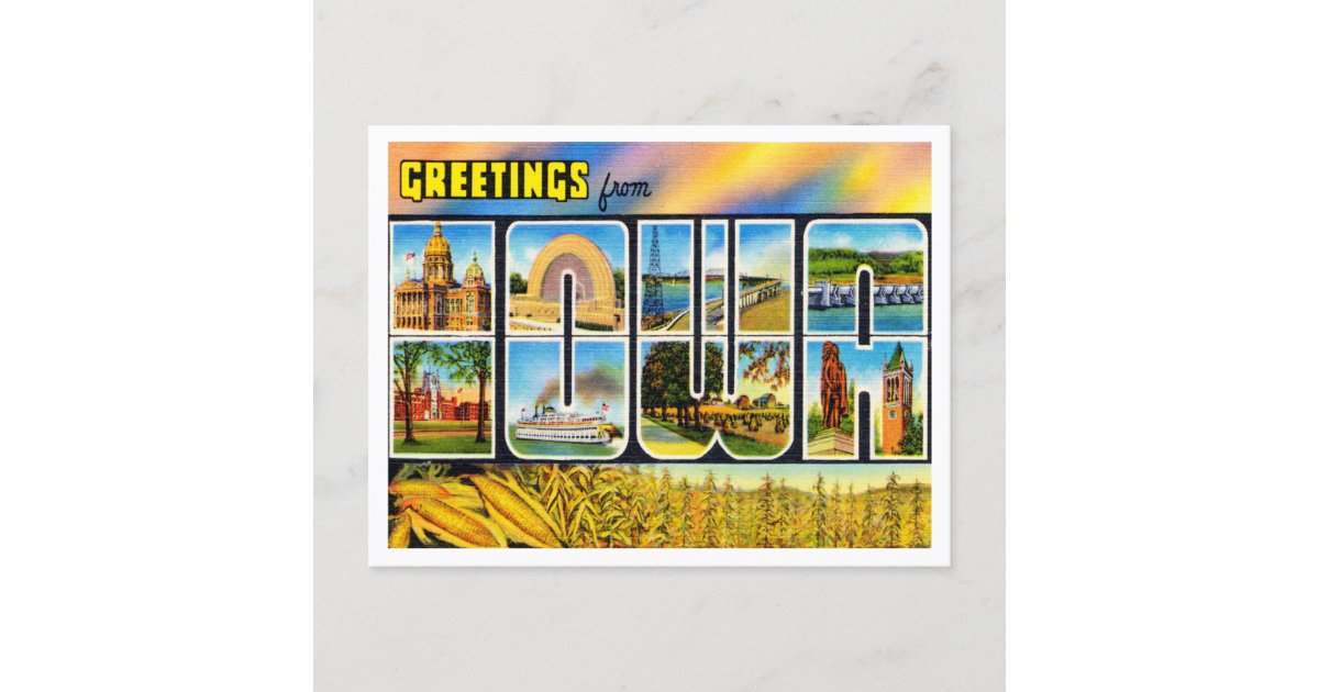 Greetings from Iowa Vintage Travel Postcard | Zazzle