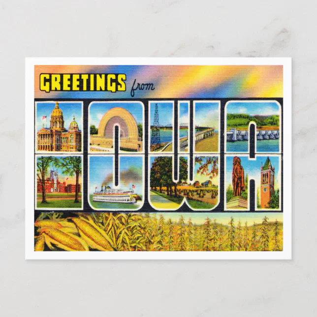 Greetings from Iowa Vintage Travel Postcard | Zazzle