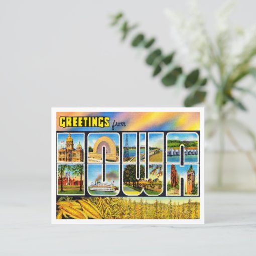 Greetings from Iowa Vintage Travel Postcard | Zazzle