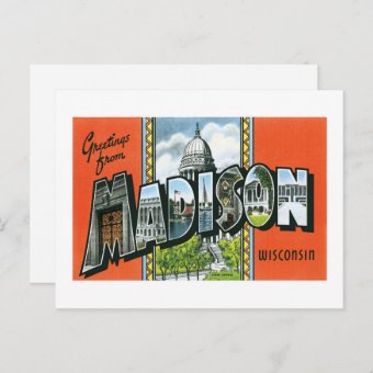 Greetings from Madison, Wisconsin! Postcard | Zazzle