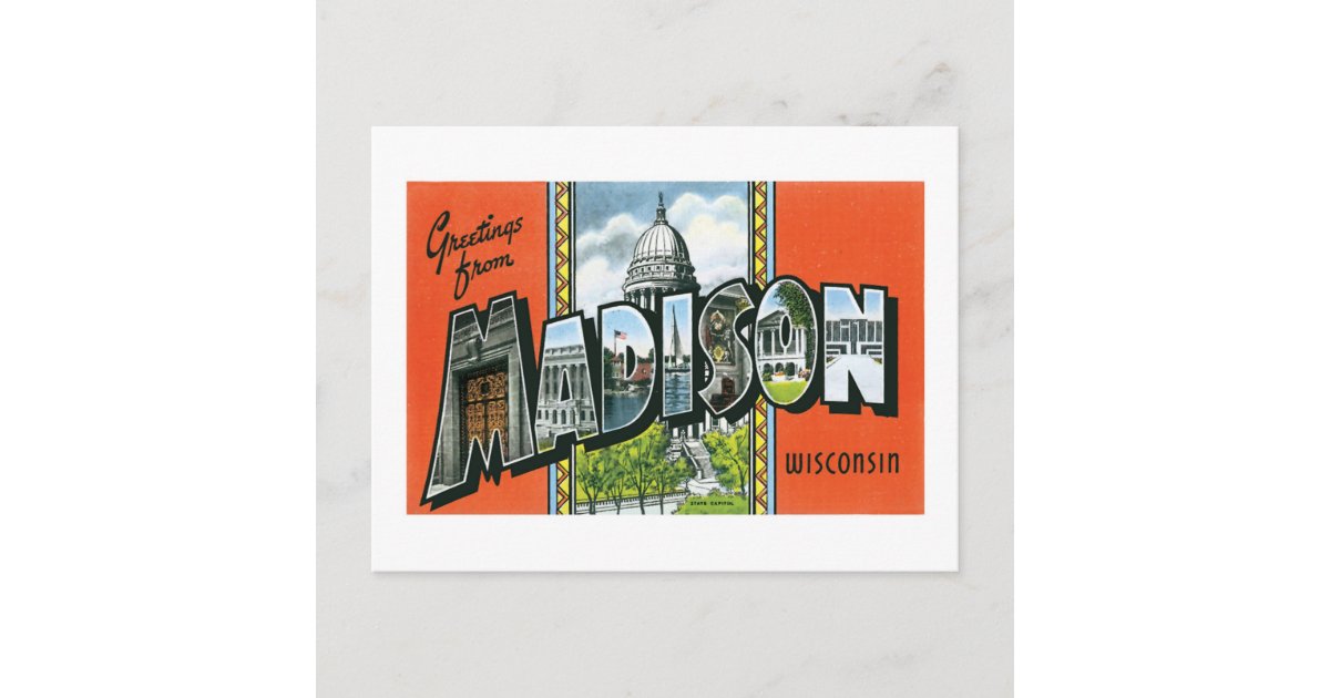 Greetings from Madison, Wisconsin! Postcard | Zazzle