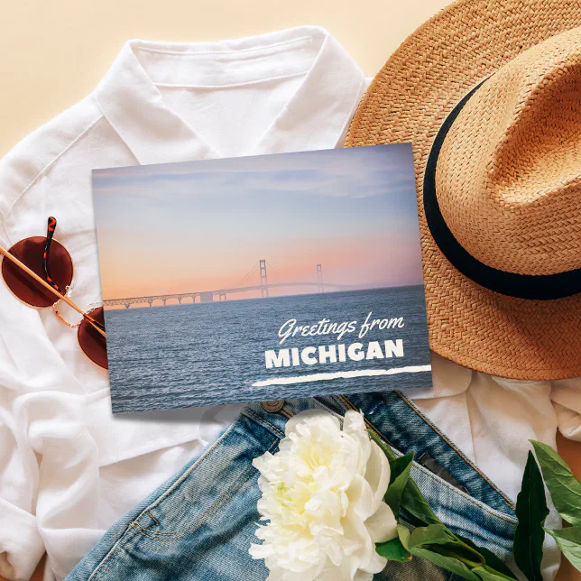 Greetings From Michigan Straits of Mackinaw Postcard | Zazzle