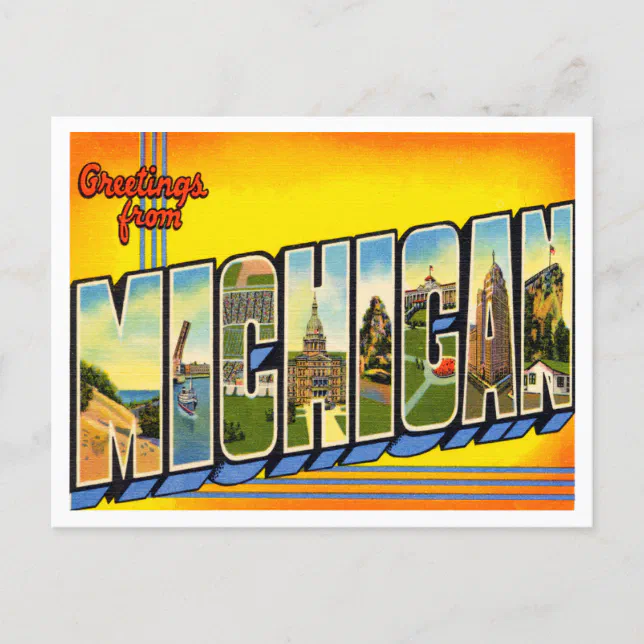 Greetings from Michigan Vintage Travel Postcard | Zazzle