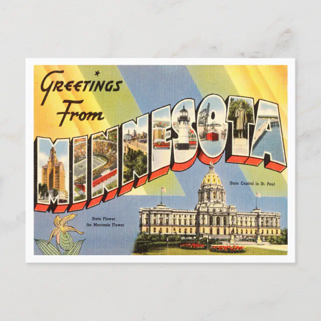 Greetings from Minnesota Vintage Travel Postcard | Zazzle