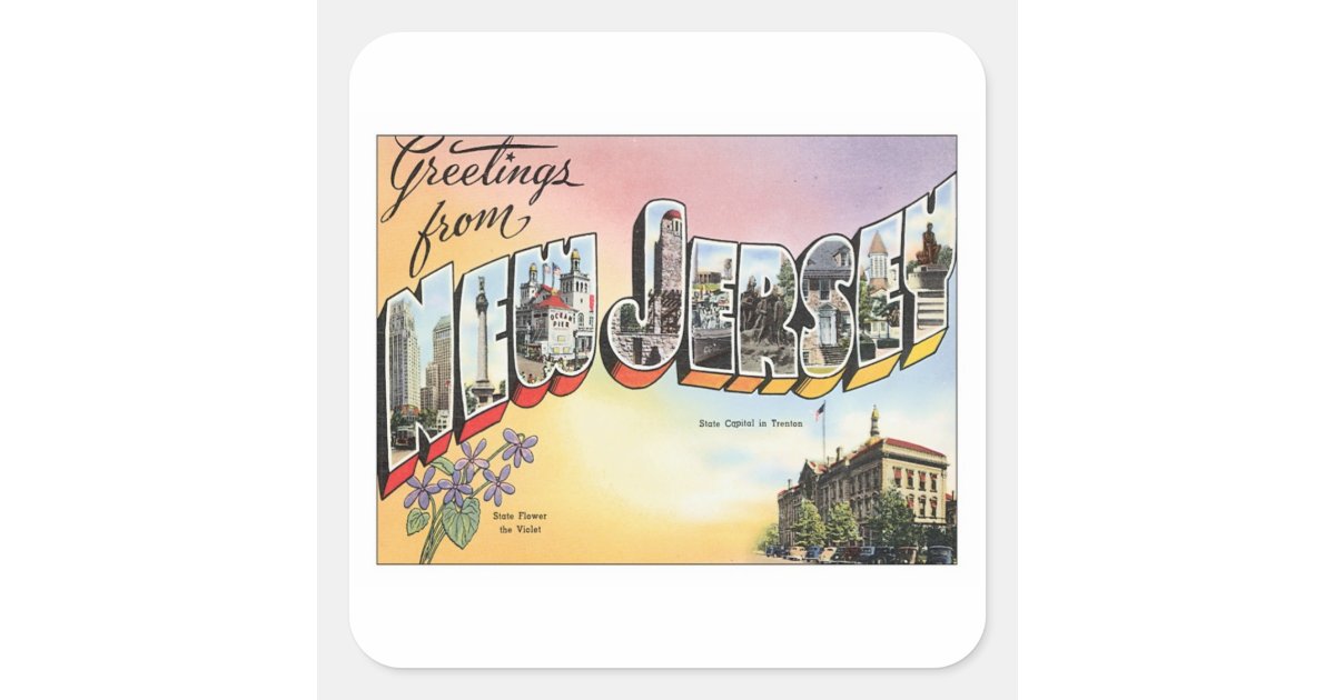 Greetings From New Jersey Square Sticker | Zazzle