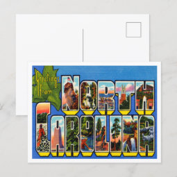 Greetings from North Carolina Vintage Travel Postcard | Zazzle