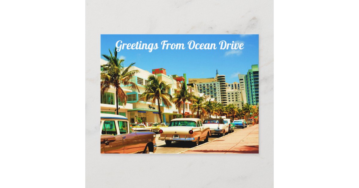 Greetings From Ocean Drive Postcard | Zazzle