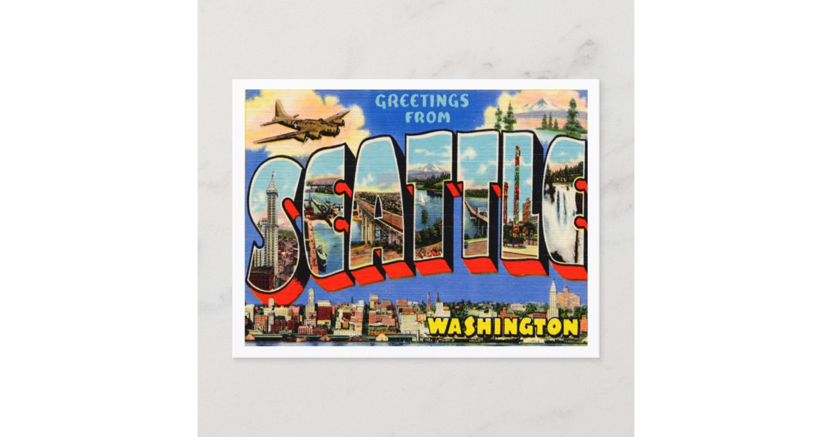 Greetings from Seattle, Washington Vintage Travel Postcard | Zazzle