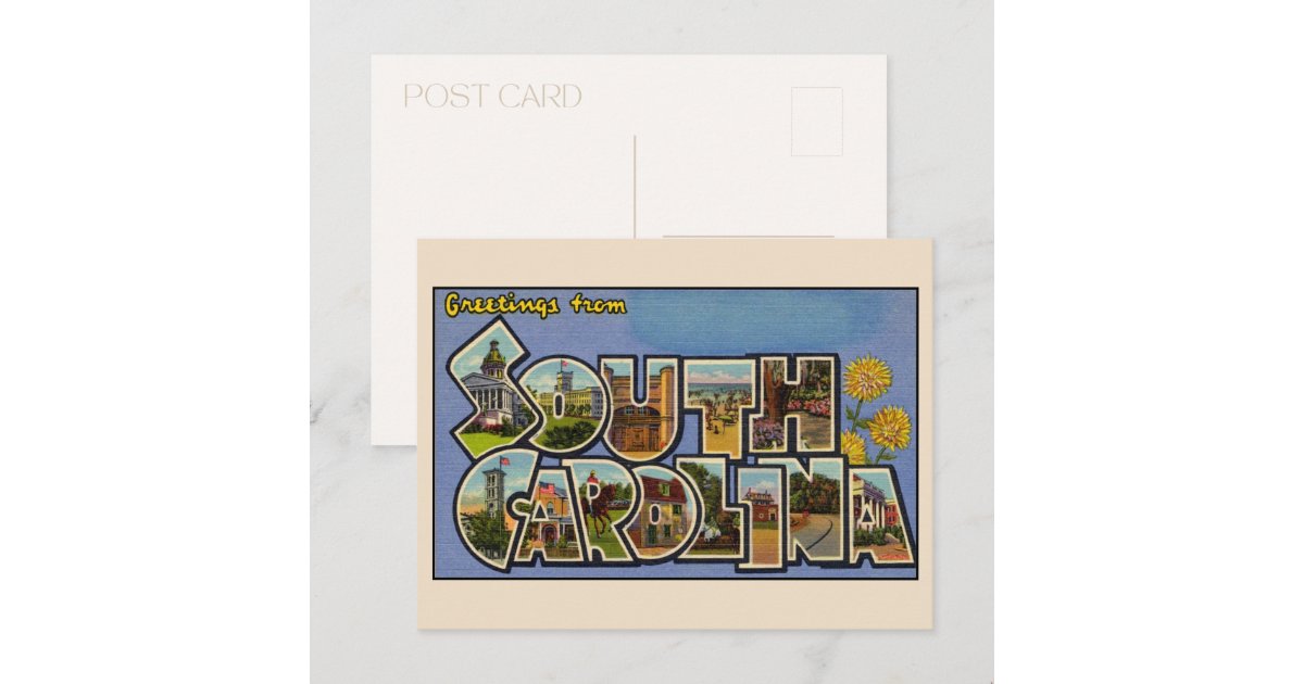 Greetings from South Carolina Large Letter Vintage Postcard | Zazzle