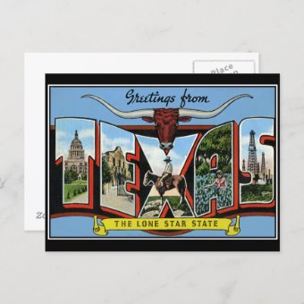 Greetings from Texas Vintage Postcard | Zazzle