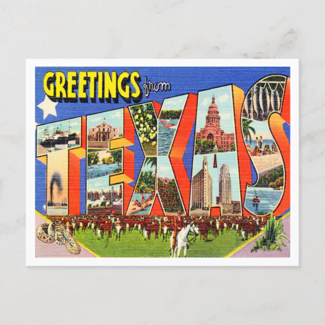 Greetings from Texas Vintage Travel Postcard | Zazzle