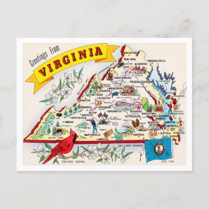 Greetings from Virginia Map Vintage Travel Postcard | Zazzle.com