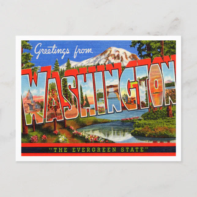 Greetings from Washington, The Evergreen State Postcard | Zazzle