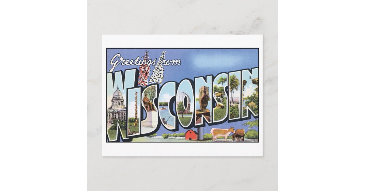 Greetings From Wisconsin Vintage Postcard | Zazzle