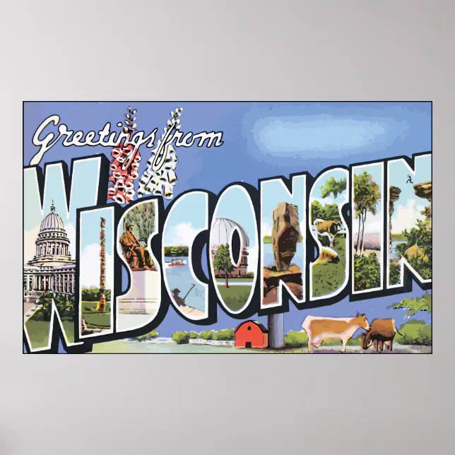 Greetings From Wisconsin, Vintage Poster | Zazzle