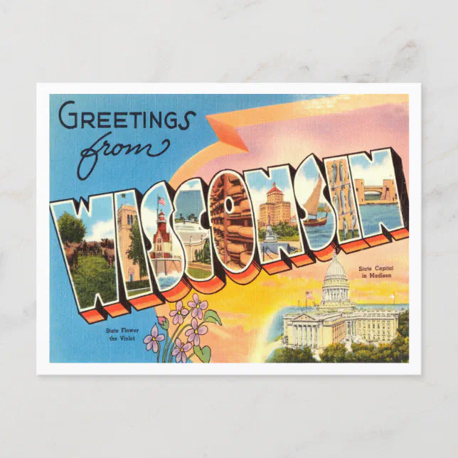 Greetings from Wisconsin Vintage Travel Postcard | Zazzle