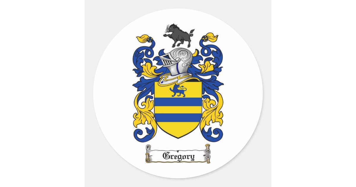GREGORY FAMILY CREST - GREGORY COAT OF ARMS CLASSIC ROUND STICKER | Zazzle