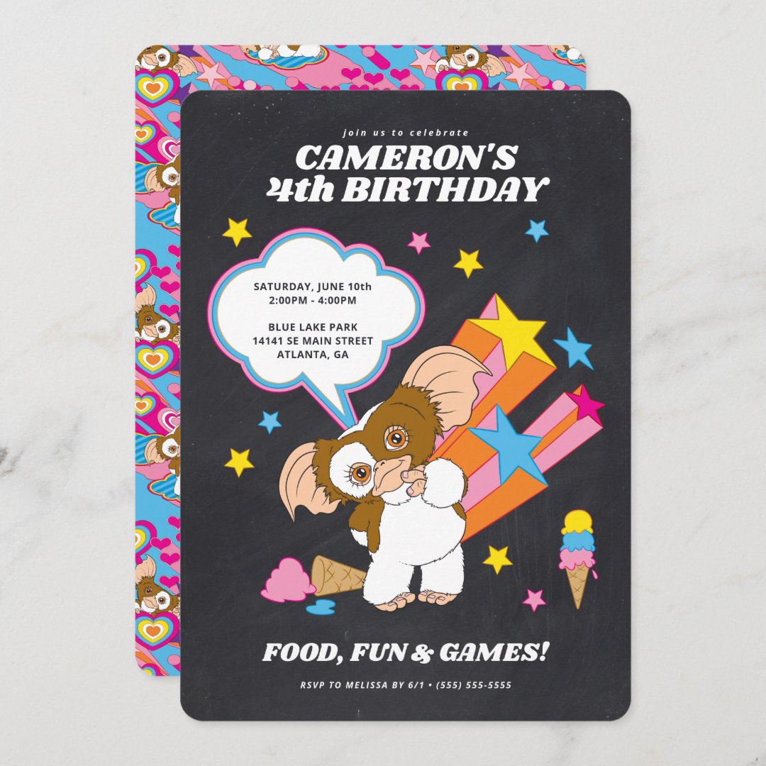 Gremlins | Gizmo Chalkboard Birthday Invitation | Zazzle